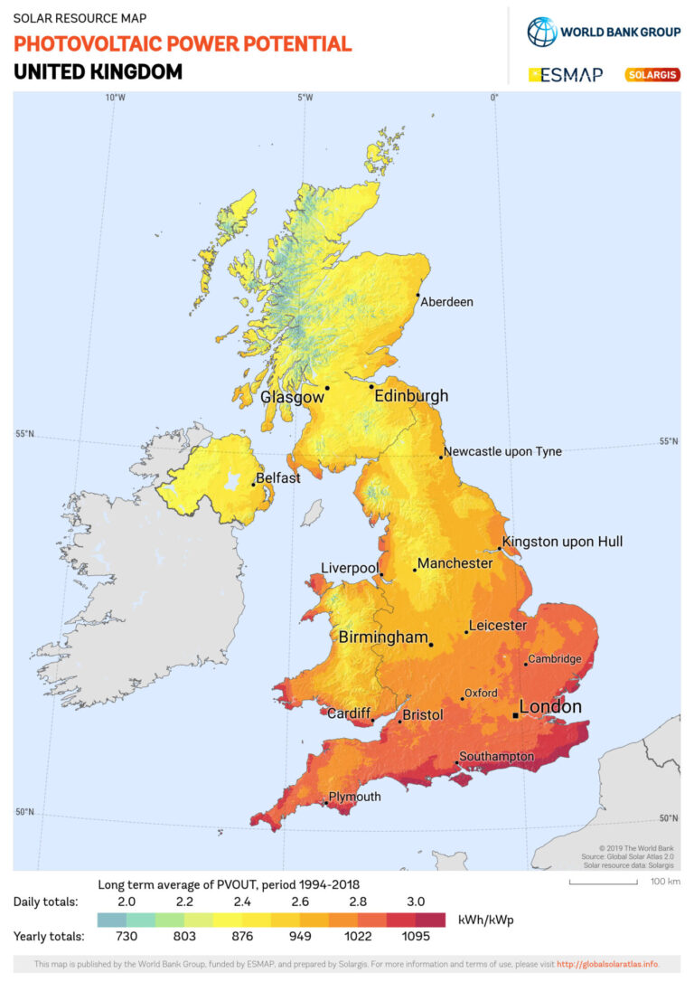 Sunshine Hours Map UK (Solar Radiation Map)